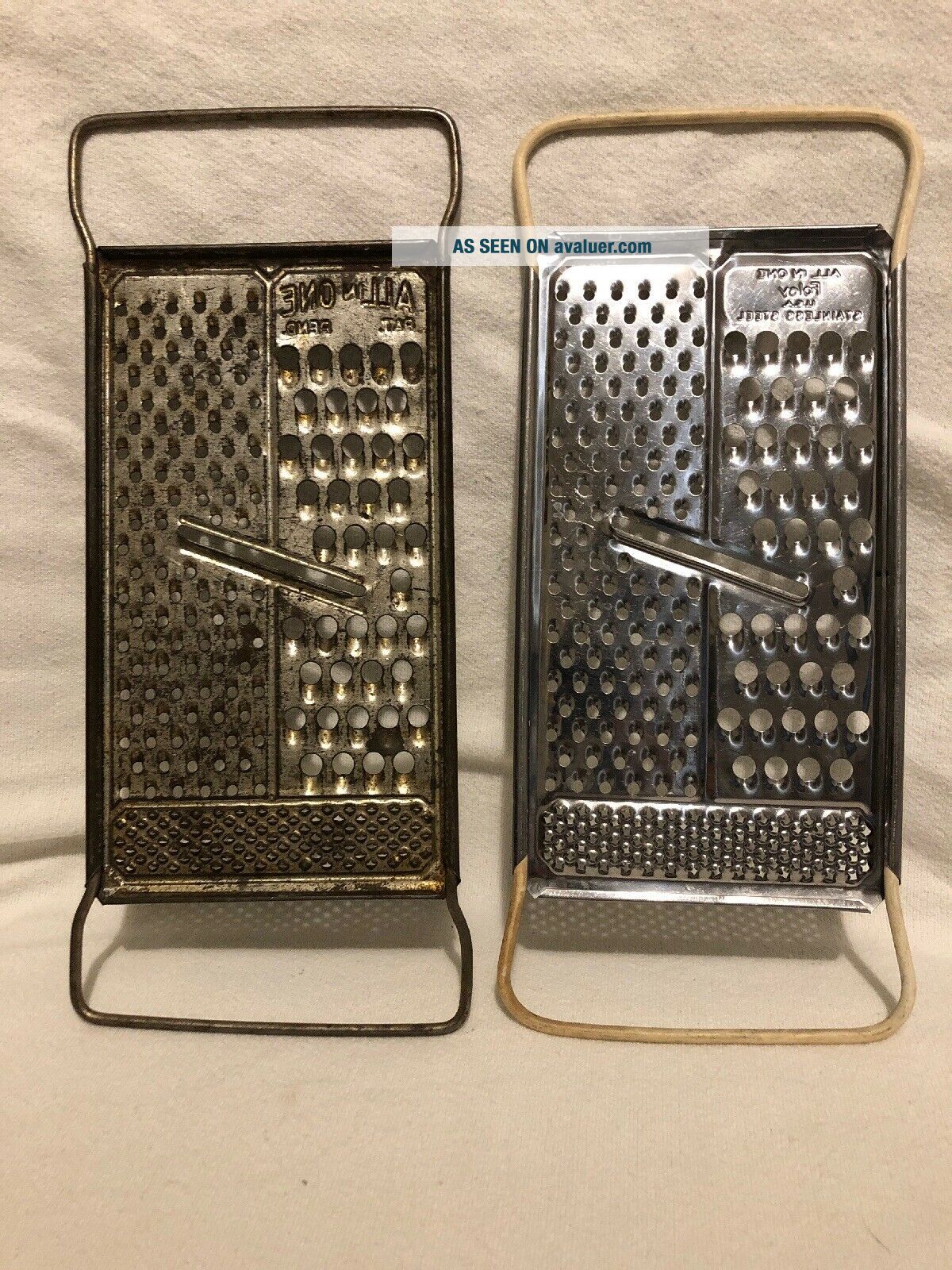 2 VINTAGE All In One Hand Held Graters One Is A FOLEY Stainless Steel ...