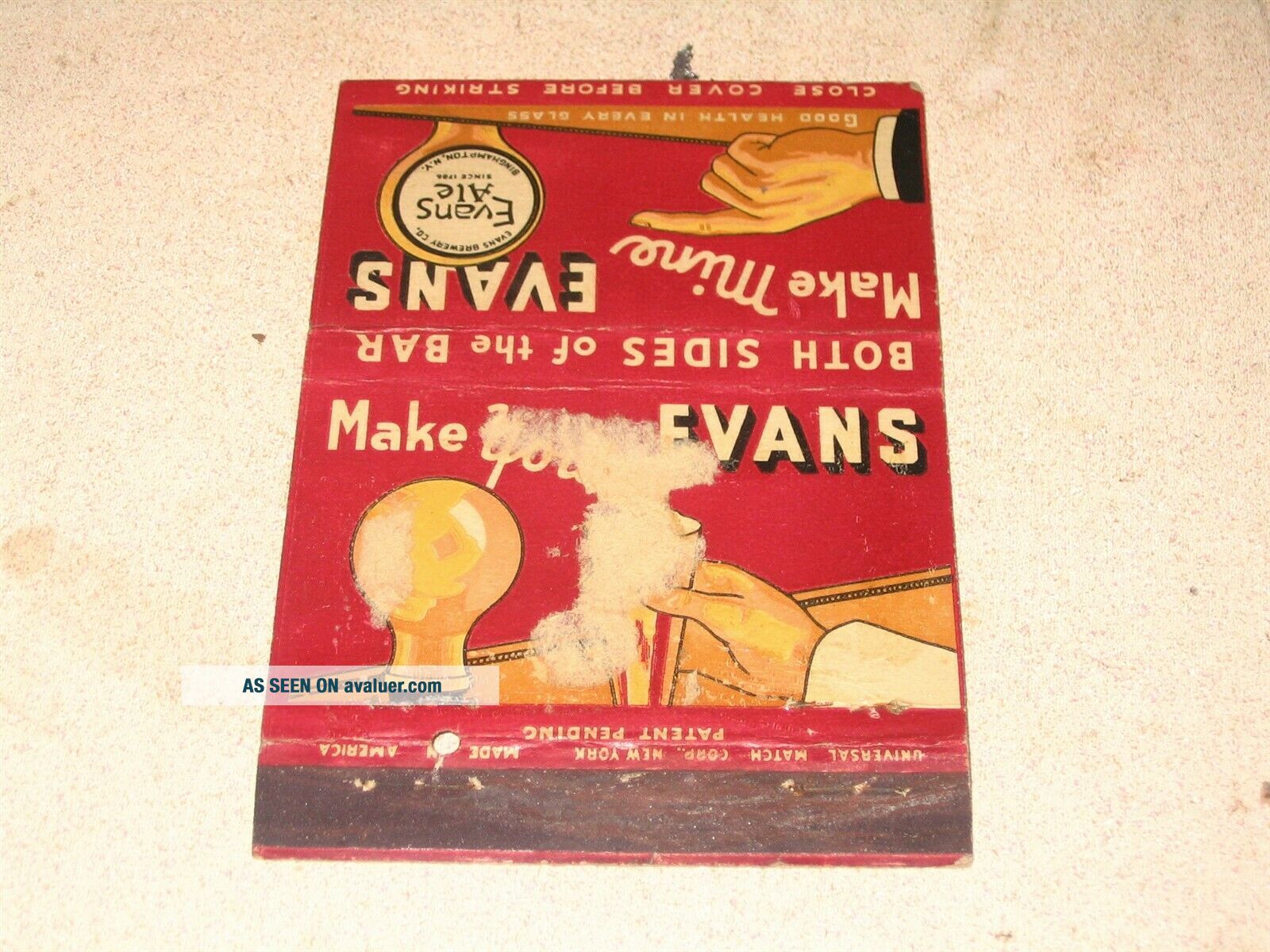 Evans Ale Beer Vintage Match Cover Book Evans Brewery Binghamton NY Pc ...