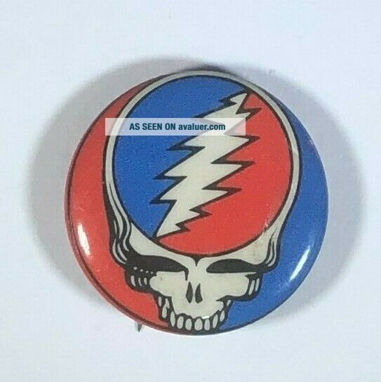 Vintage Button Pin THE Grateful Dead - Red White Blue Skull Lightning ...