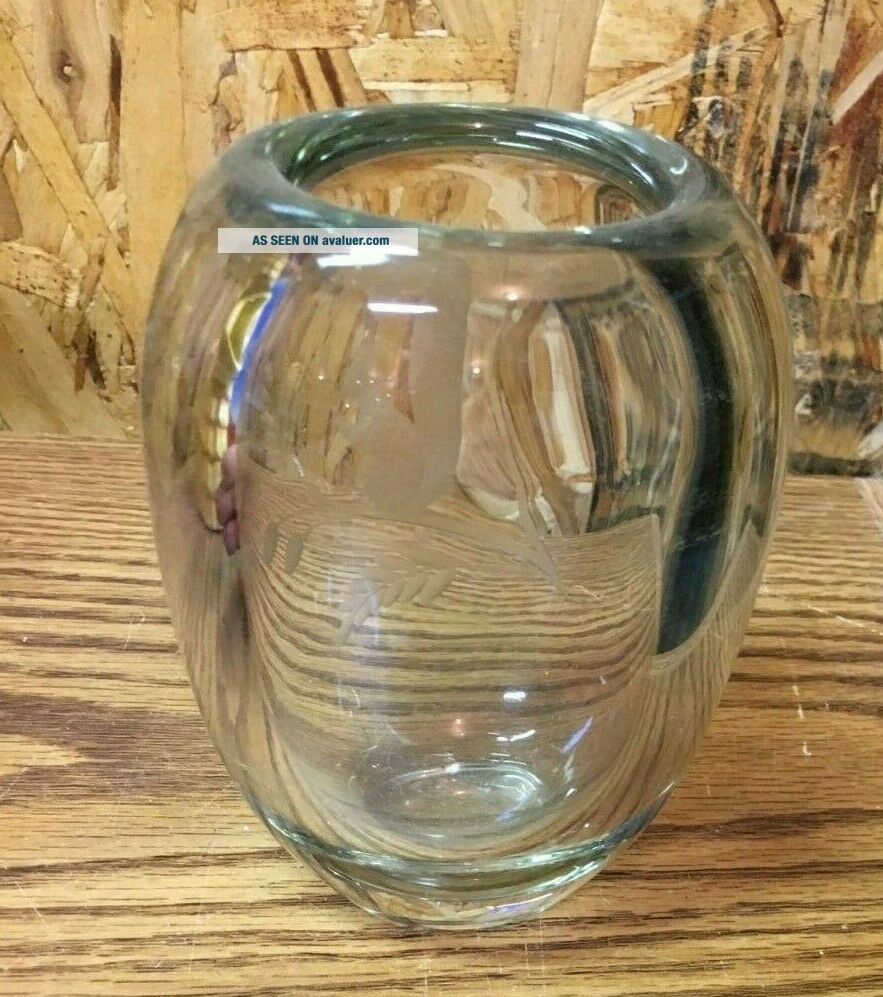 Vintage Heavy Lead Glass Rounded Vase Holder With Etched Squirrel On ...