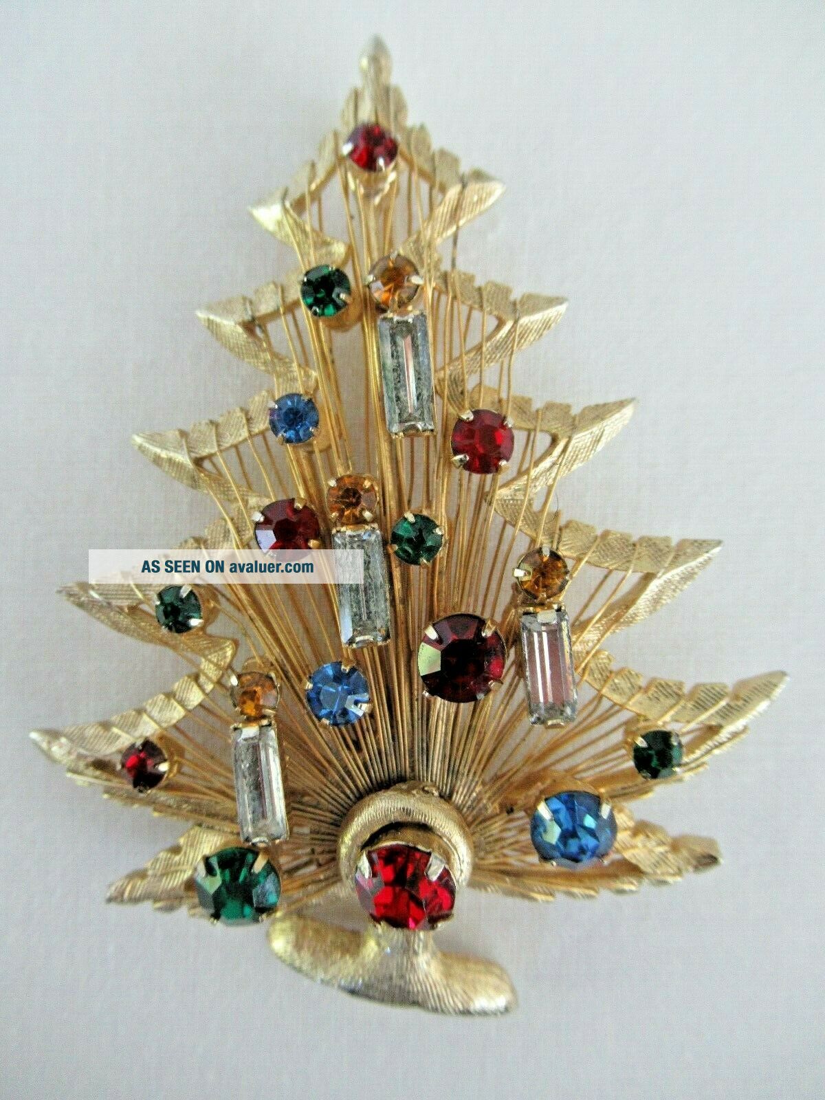 Vtg Brooks Signed Christmas Tree Wire Pin Brooch Rhinestone Candles ...