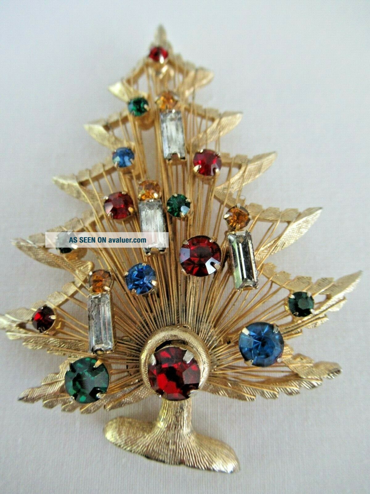 Vtg Brooks Signed Christmas Tree Wire Pin Brooch Rhinestone Candles ...