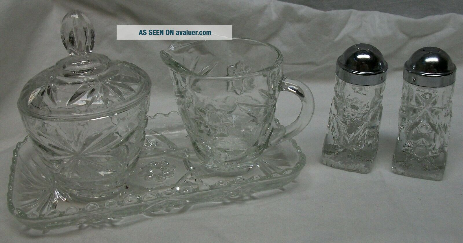 VTG EAPC ANCHOR HOCKING STAR OF DAVID CREAMER, SUGAR & TRAY SET, SALT ...