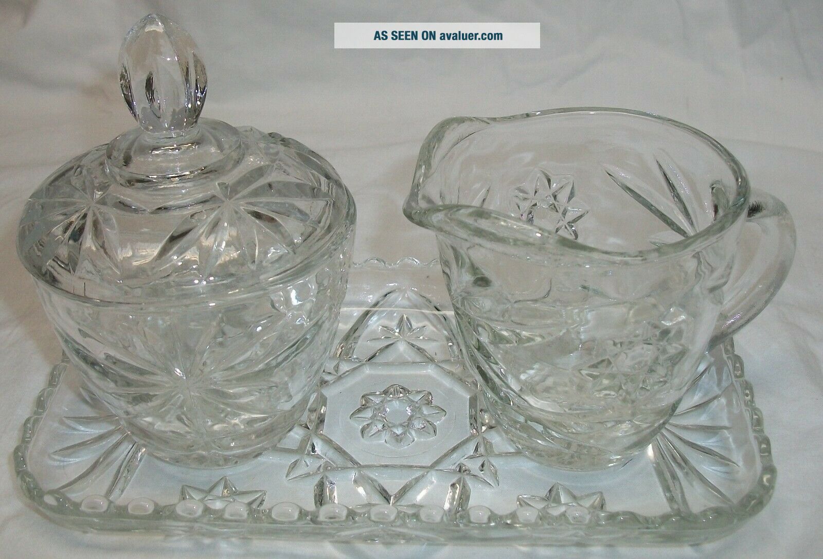 VTG EAPC ANCHOR HOCKING STAR OF DAVID CREAMER, SUGAR & TRAY SET, SALT ...