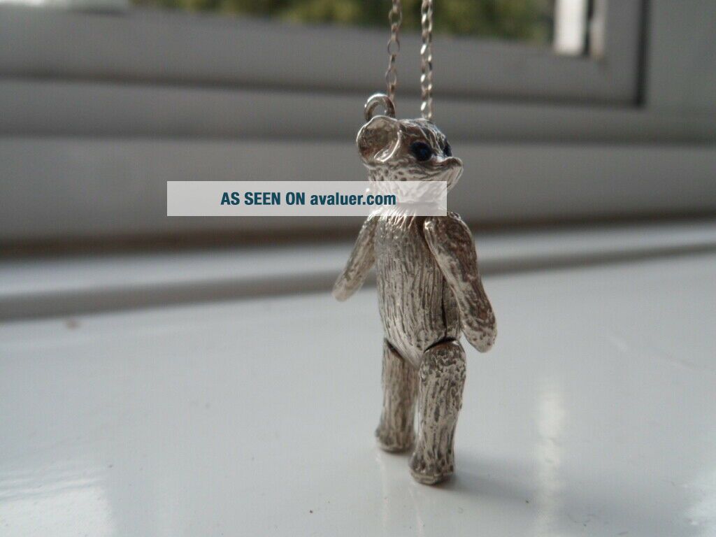 Vintage 1960s Old Fashioned Articulated Silver Bear Pendant On A Silver ...