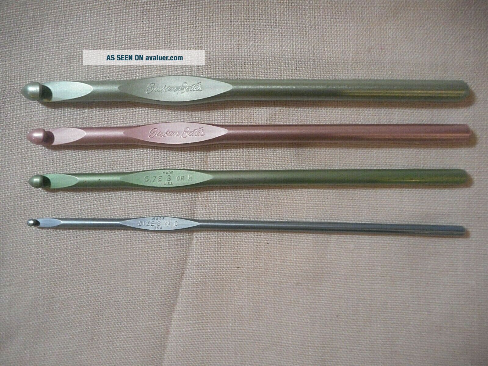 4 Aluminium Crochet Hooks Vintage USA Susan Bates Anodized (I J K) And ...