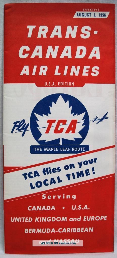 TCA TRANS CANADA AIR LINES TIMETABLE BROCHURE GUIDE 1956 VINTAGE USA ...