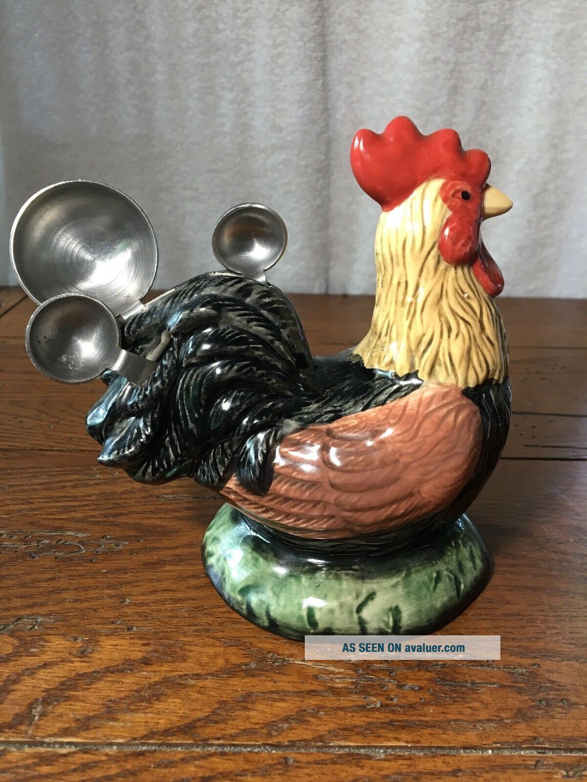 Vintage Ceramic Kitchen Chicken Measuring Spoons Holder Stainless Steel ...