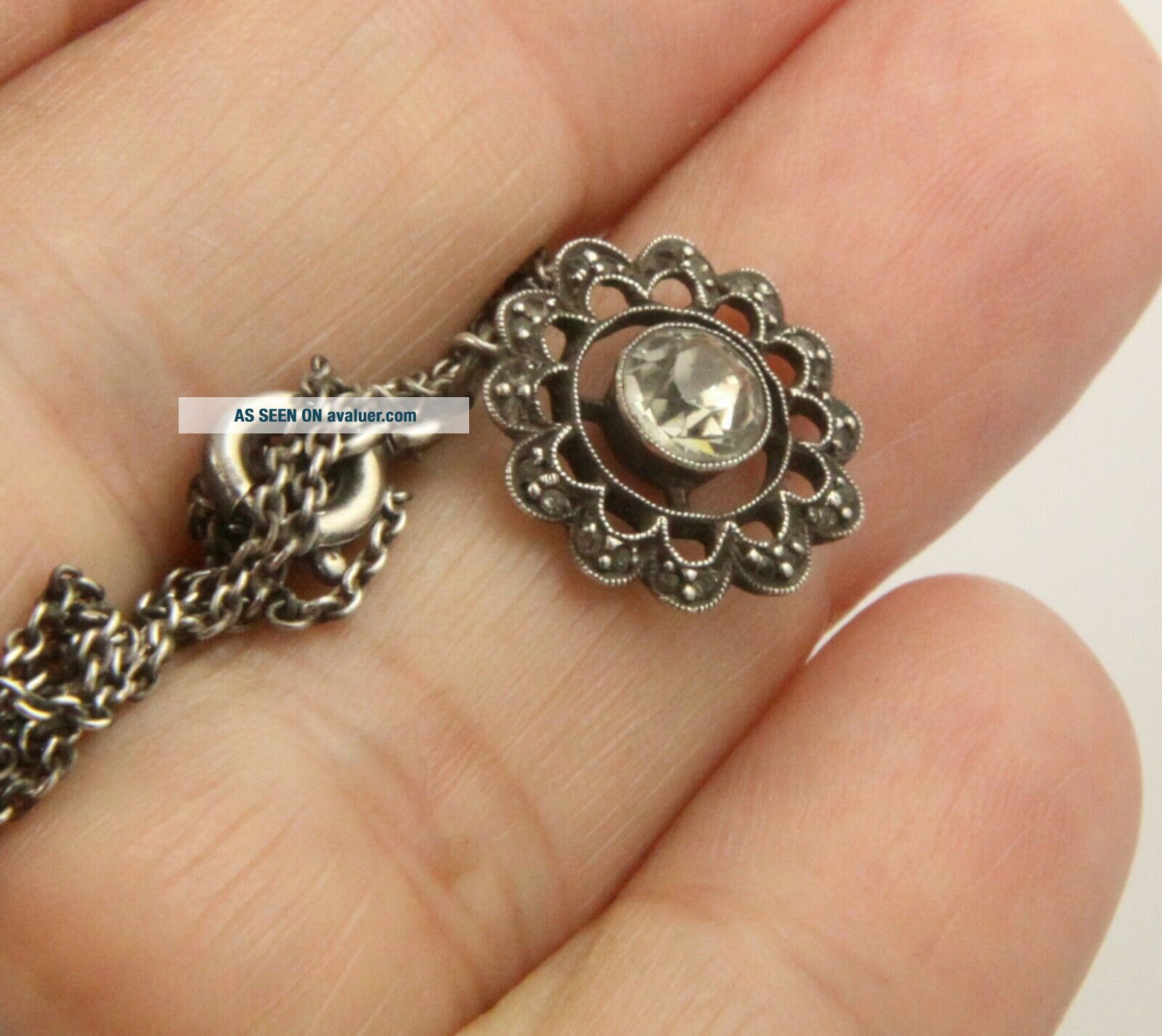 Vintage Quality Art Deco C1930 ' S Silver Paste Stone Pendant Necklace ...