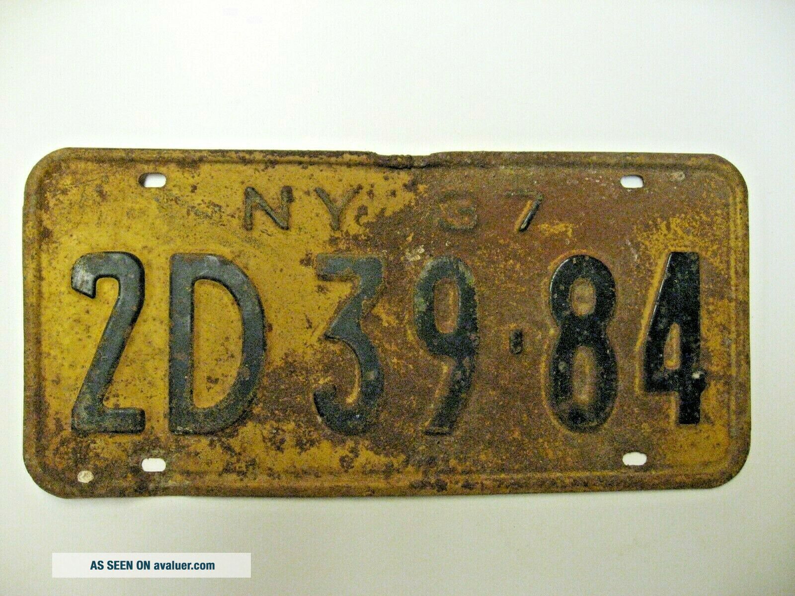 Vintage 1937 NY YORK LICENSE PLATE Black On Orange | #8064401