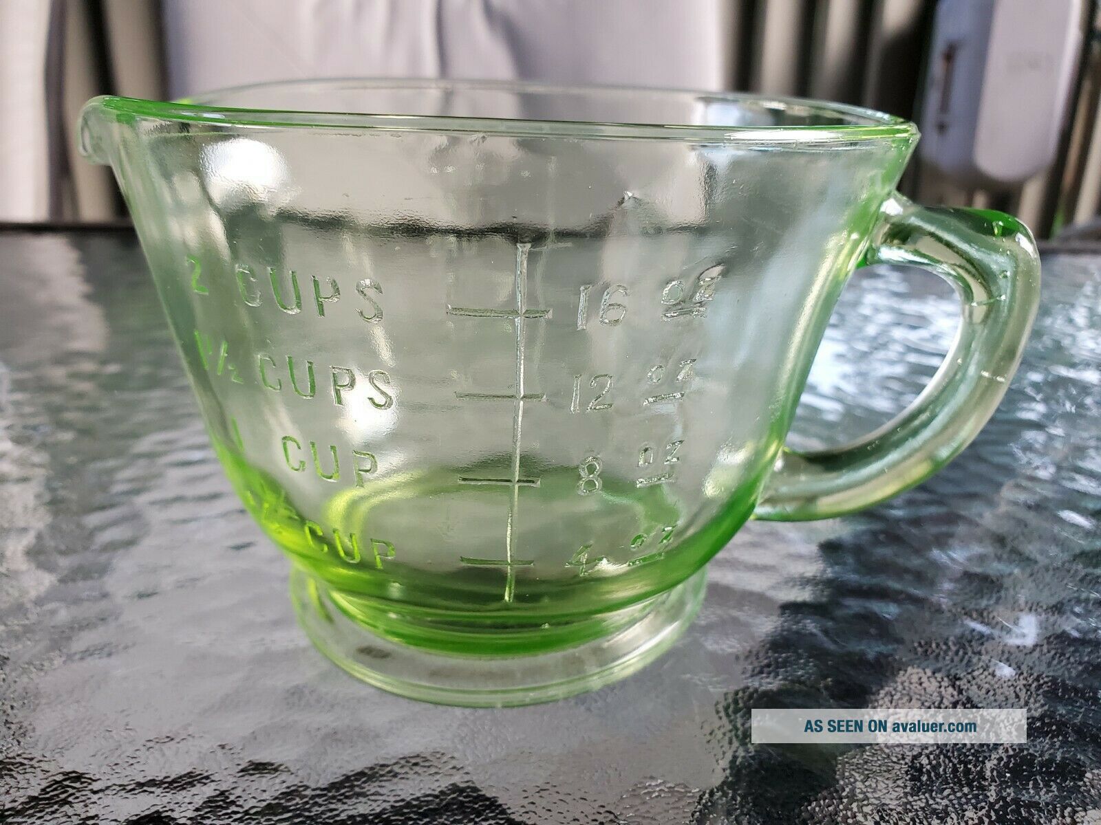 Vintage Green Vaseline Depression Glass 2 Cup Measuring And Mixing Cup ...