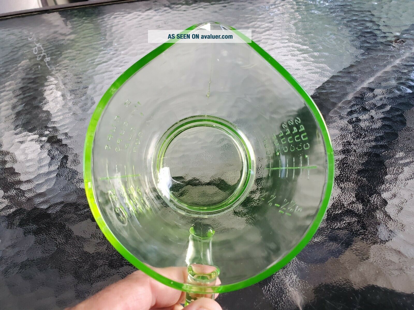 Vintage Green Vaseline Depression Glass 2 Cup Measuring And Mixing Cup ...