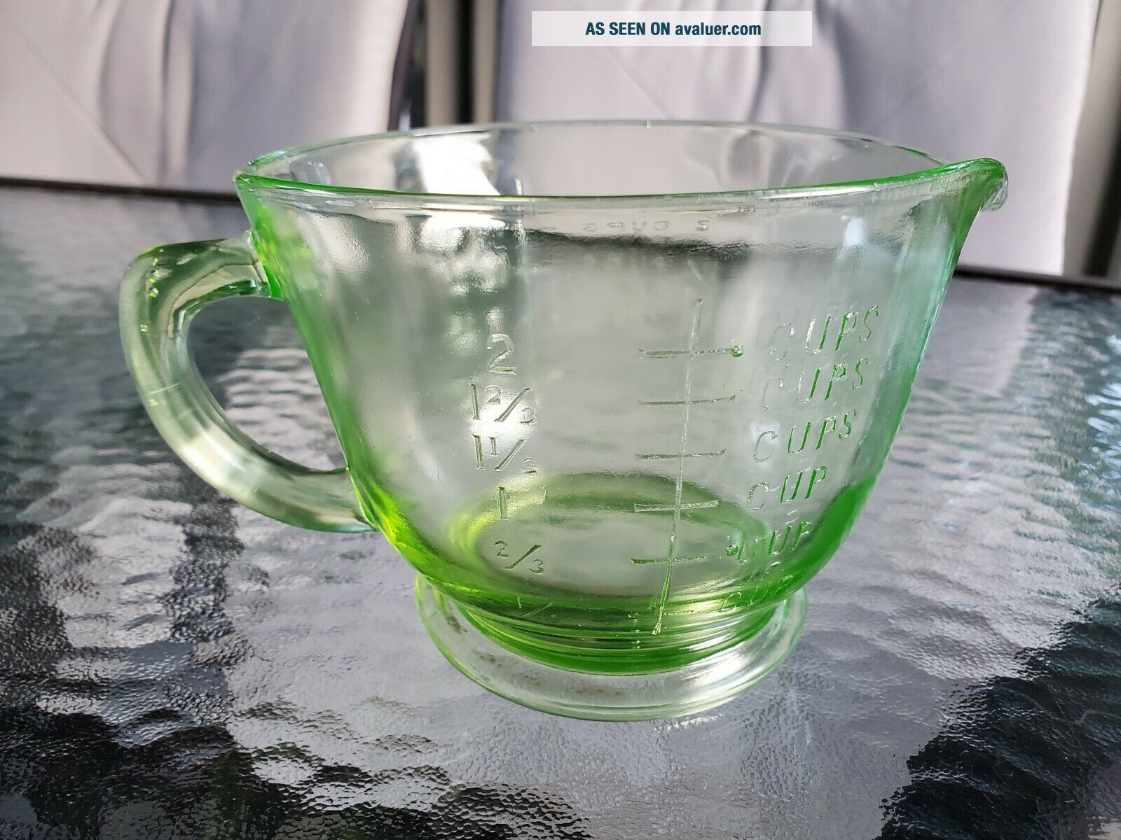 Vintage Green Vaseline Depression Glass 2 Cup Measuring And Mixing Cup ...