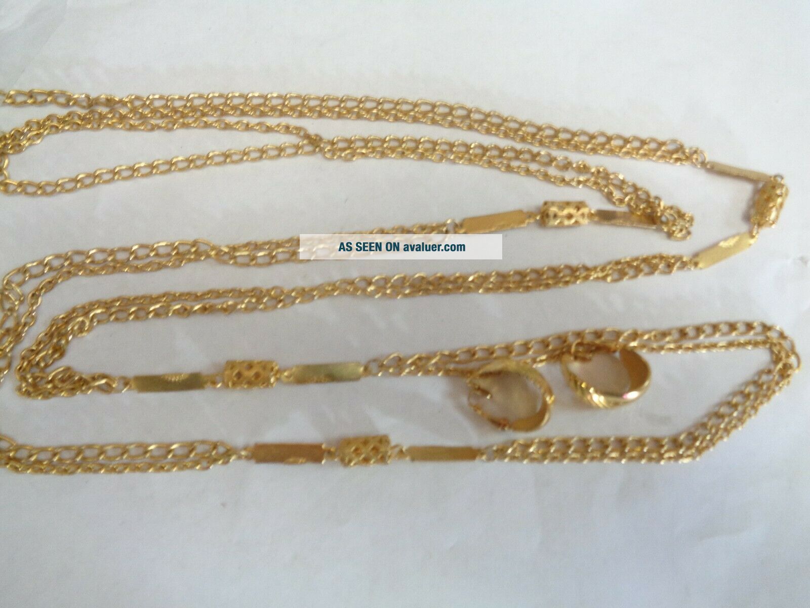 Vintage LONG Multi 2 Strand Gold Tone Chain Rectangle Filigree Link ...
