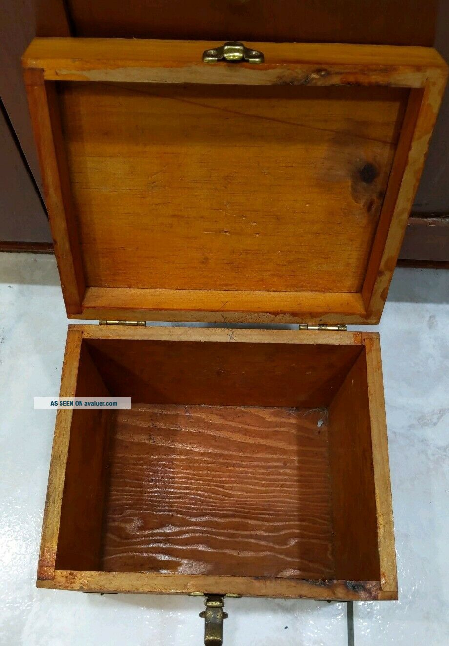 Vintage Wooden Pine Storage Box Brass Handle, Lock & Hinges 10x8x7 ...