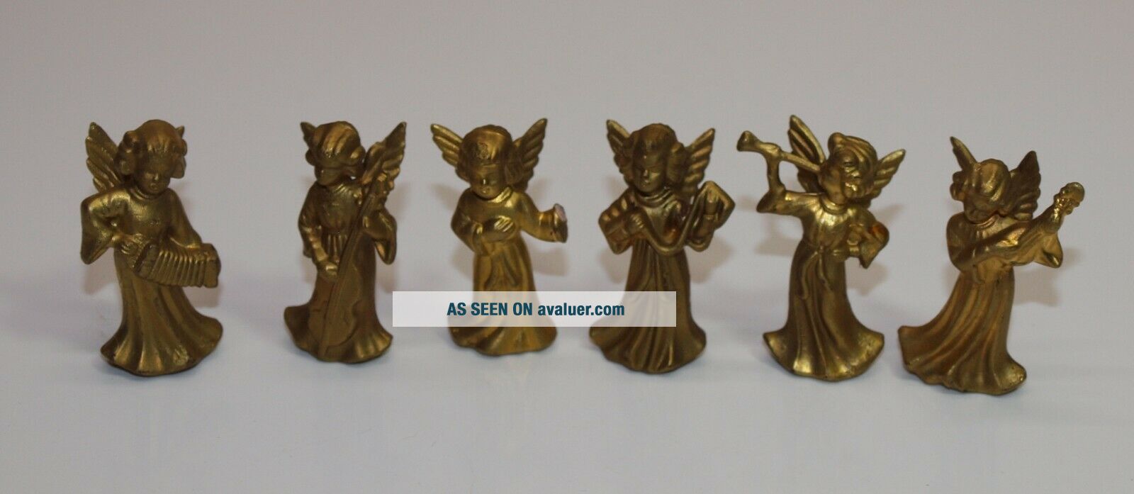 Vintage Xmas Hard Plastic TINY Miniature GOLDEN MUSICAL ANGELS Set Of ...