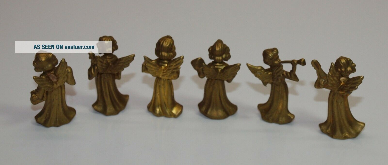 Vintage Xmas Hard Plastic TINY Miniature GOLDEN MUSICAL ANGELS Set Of ...