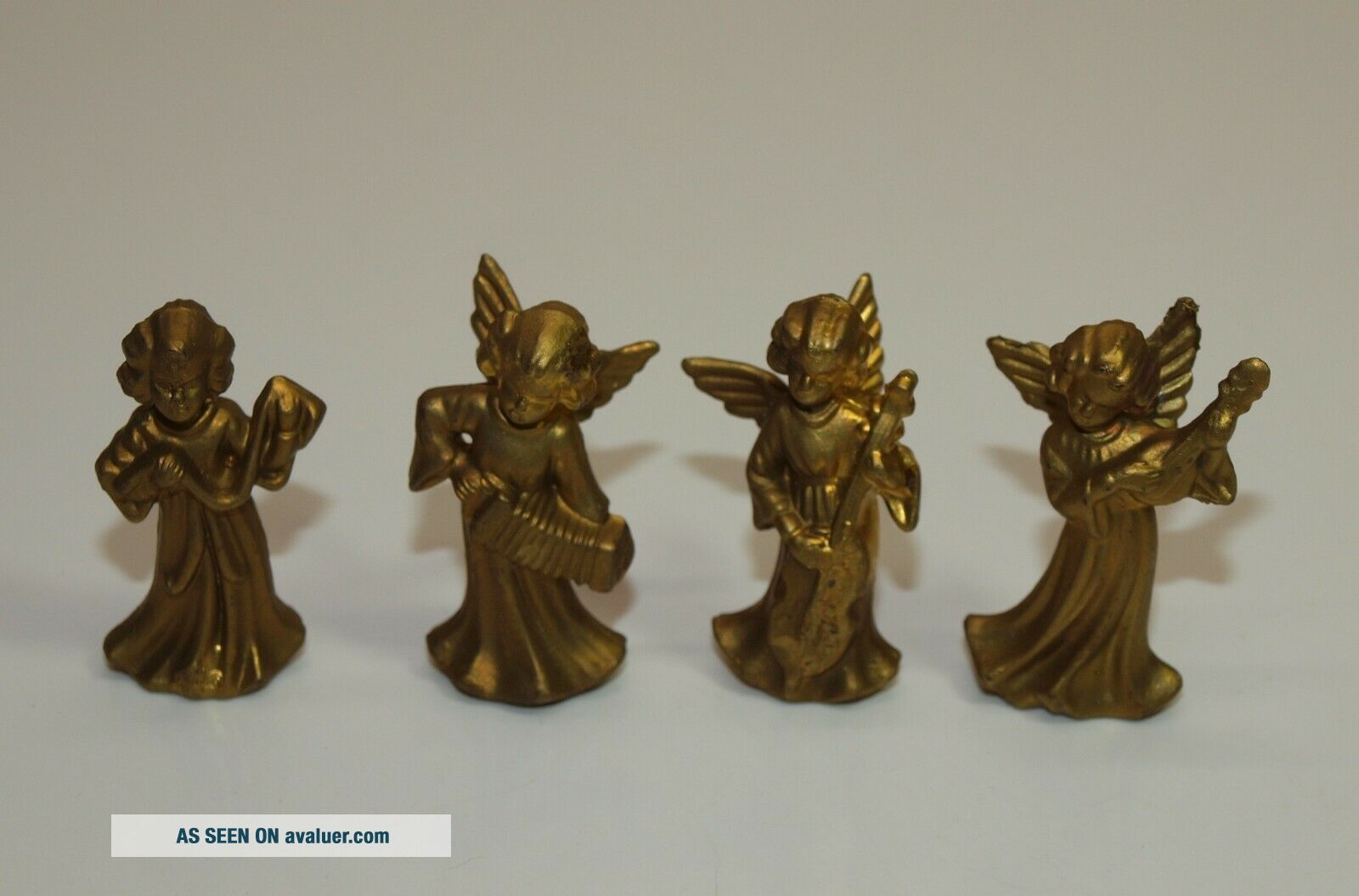 Vintage Xmas Hard Plastic TINY Miniature GOLDEN MUSICAL ANGELS Set Of ...