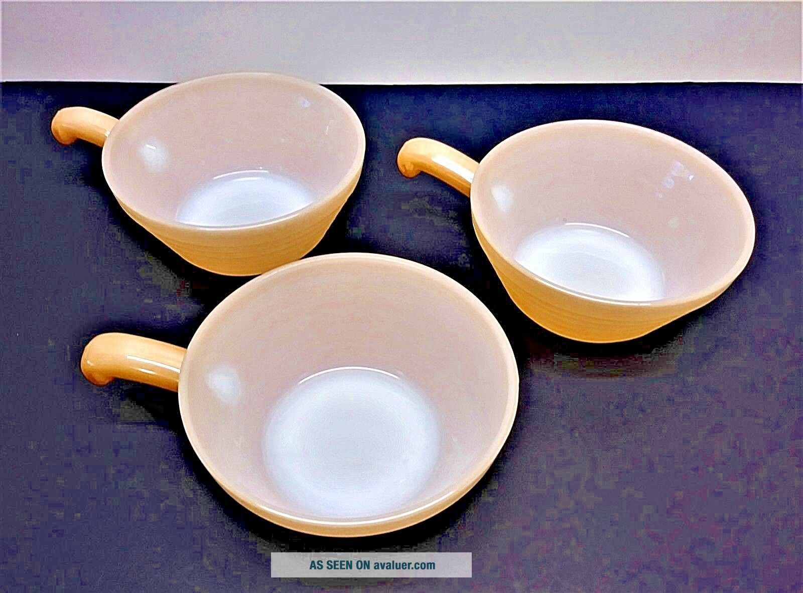 3 VINTAGE FIRE KING PEACH LUSTER BEEHIVE CHILI/SOUP BOWLS WITH HANDLES ...
