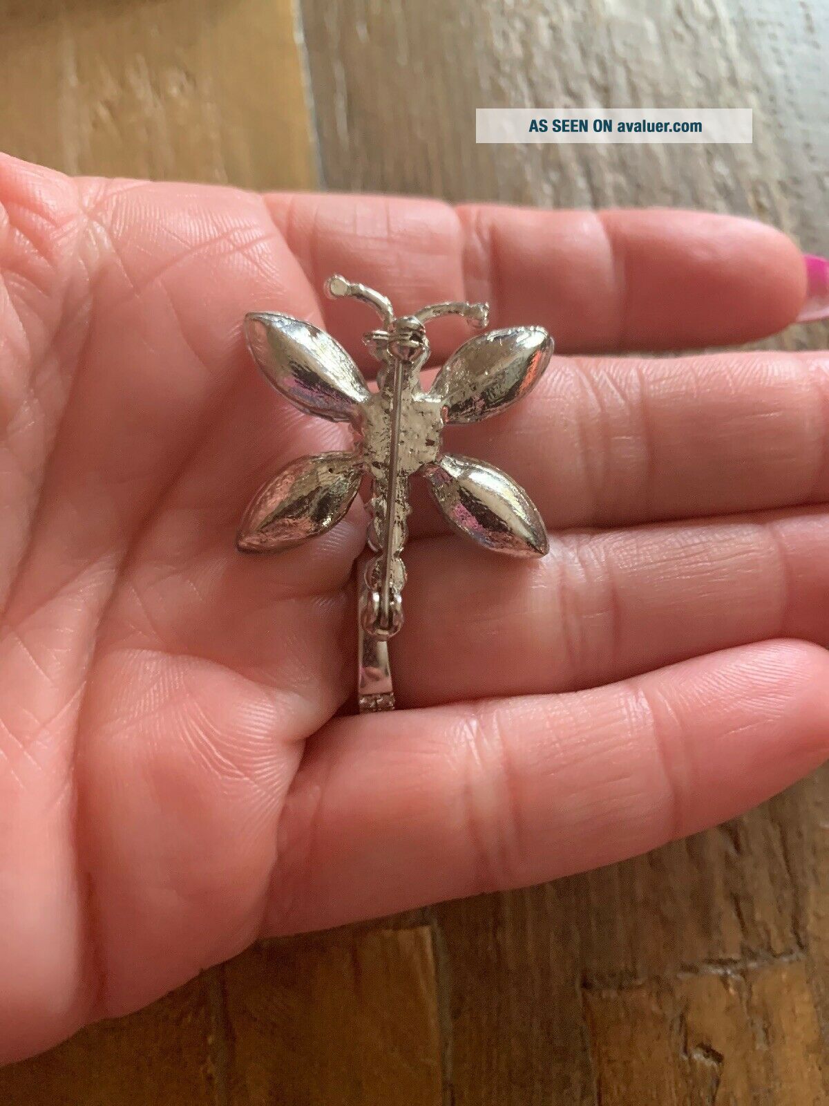 Vintage Silver Tone Blue AB Rhinestone Dragonfly Bug Insect Brooch Pin ...