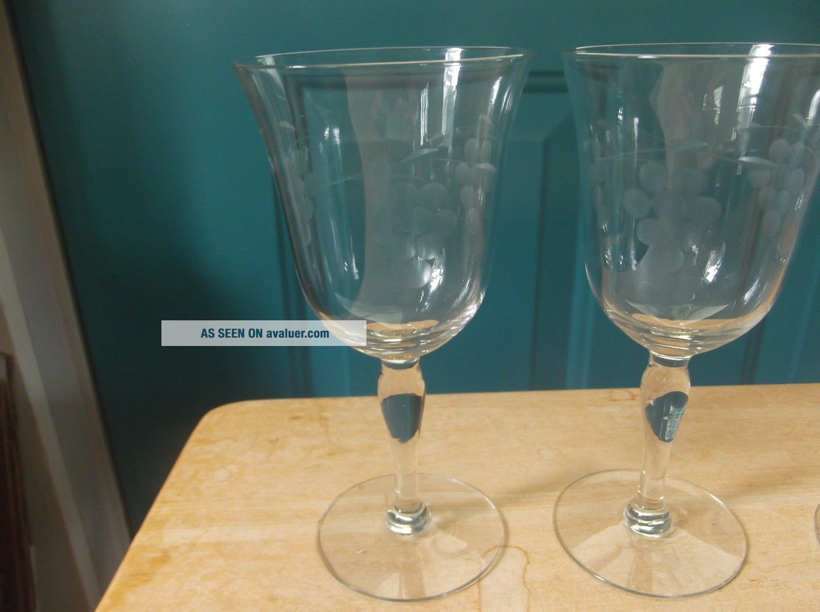 Four Vintage Clear Glass Grape Etched Stemmed Wine Glasses | #8120354