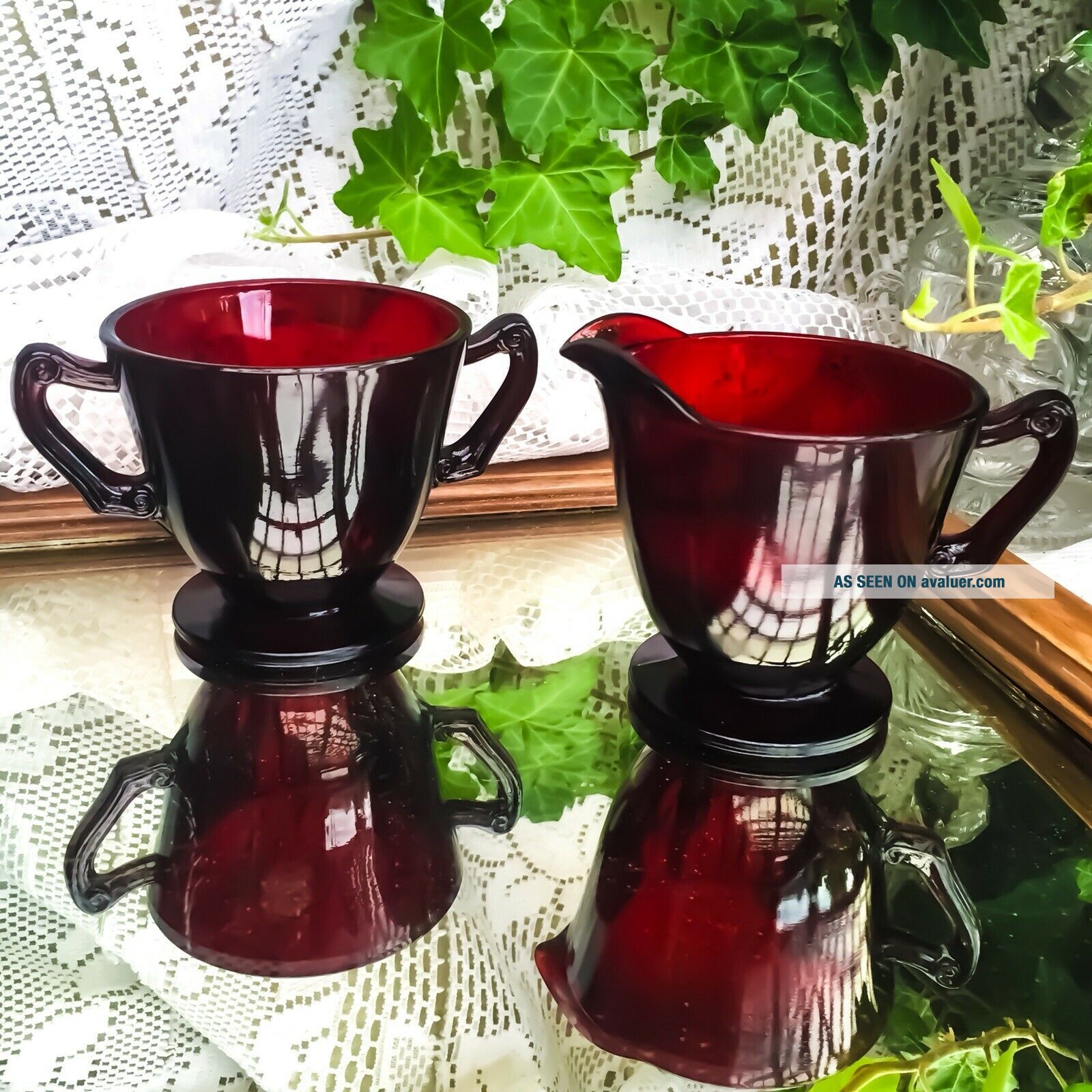 Vintage Anchor Hocking Royal Ruby Red Depression Glass Creamer & Sugar ...