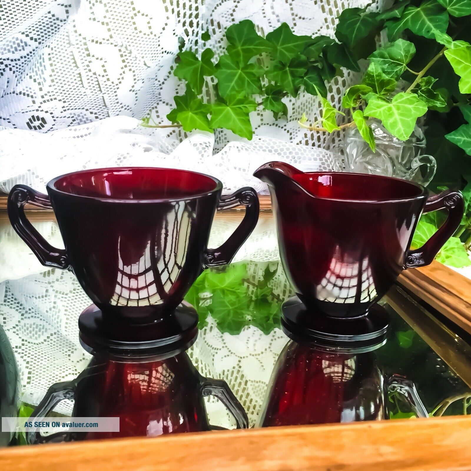 Vintage Anchor Hocking Royal Ruby Red Depression Glass Creamer & Sugar ...