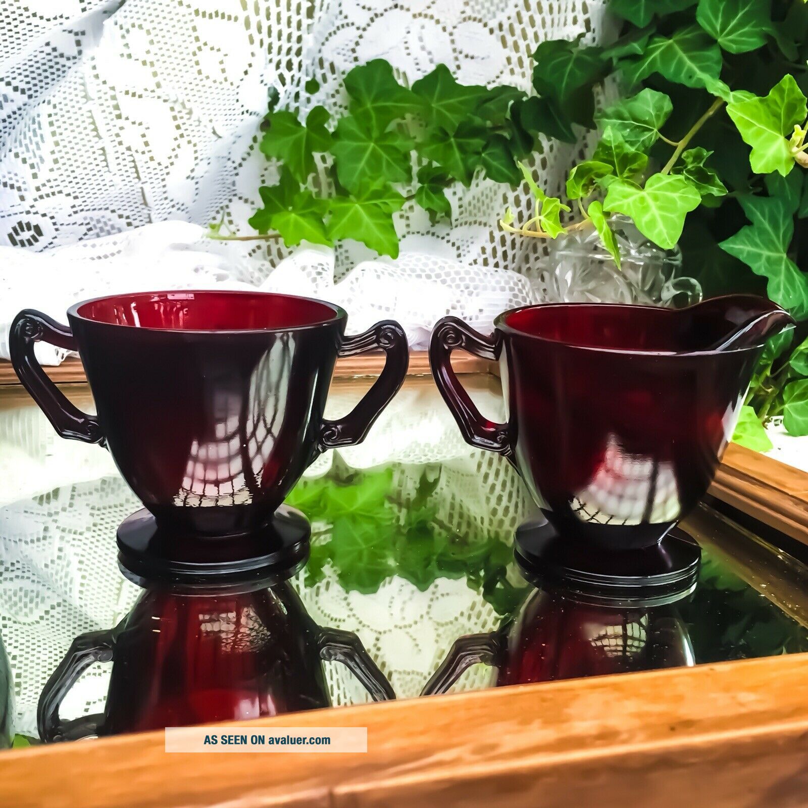 Vintage Anchor Hocking Royal Ruby Red Depression Glass Creamer & Sugar ...