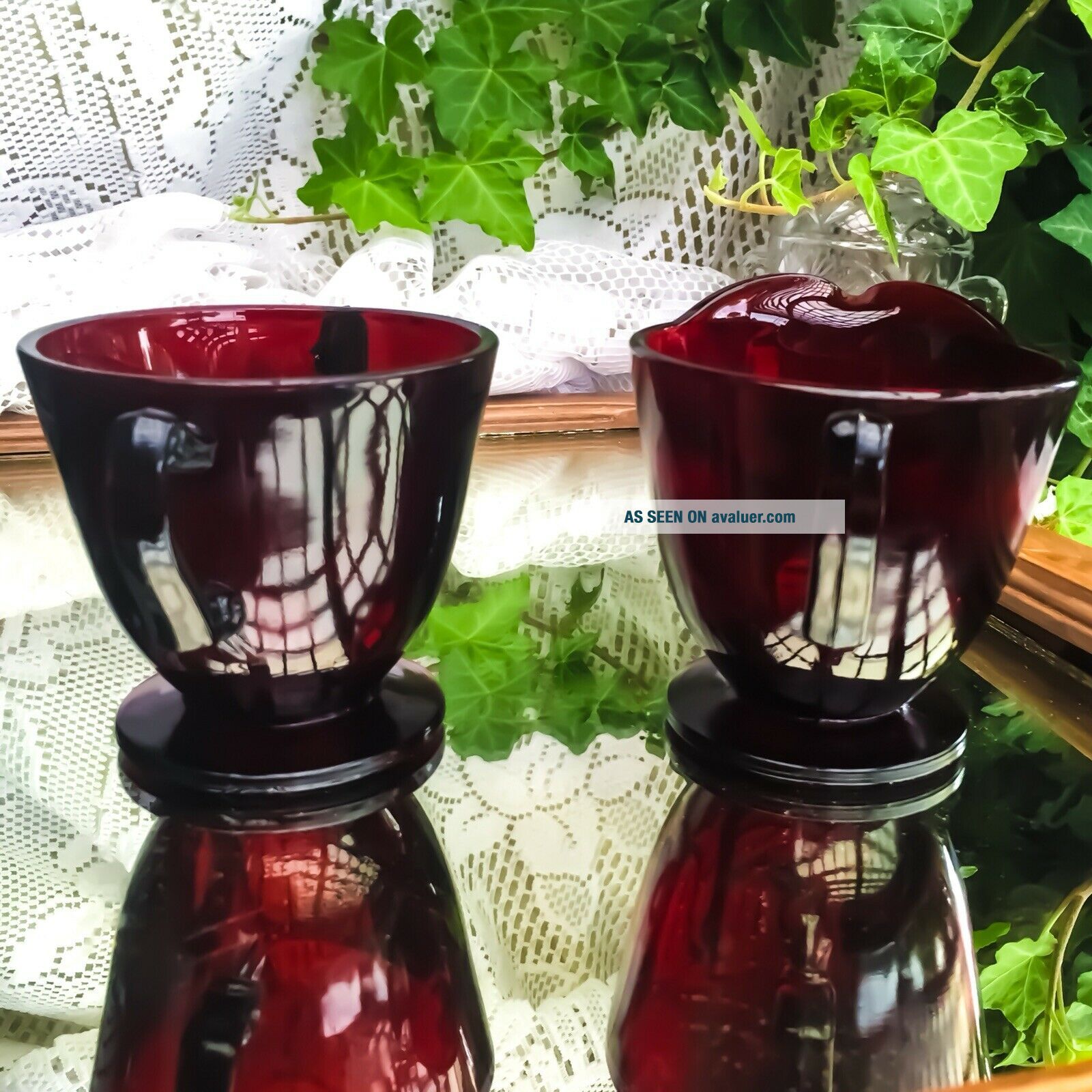 Vintage Anchor Hocking Royal Ruby Red Depression Glass Creamer & Sugar ...