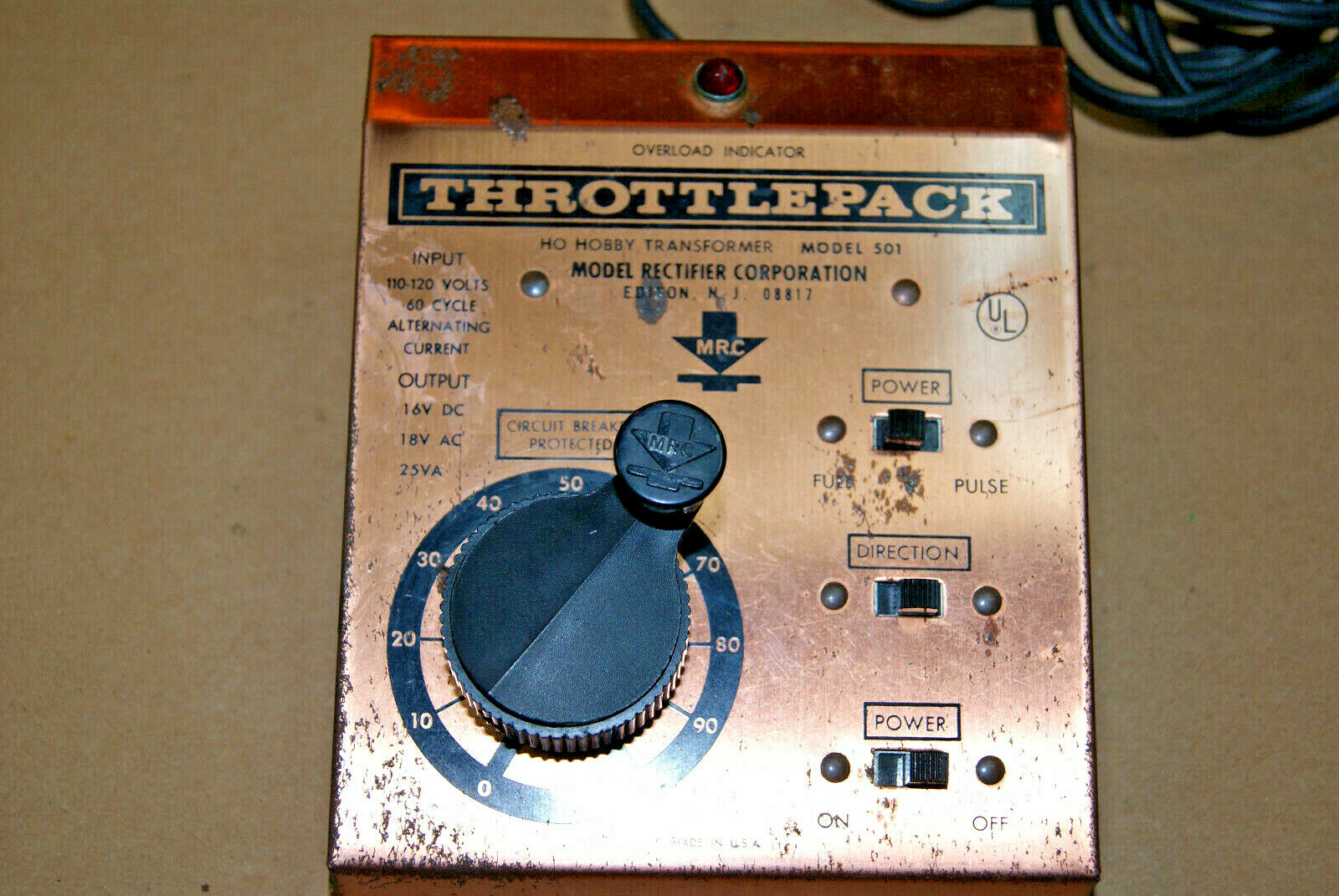 Vintage MRC THROTTLEPACK Model Train HO Scale N Gauge Hobby Transformer ...