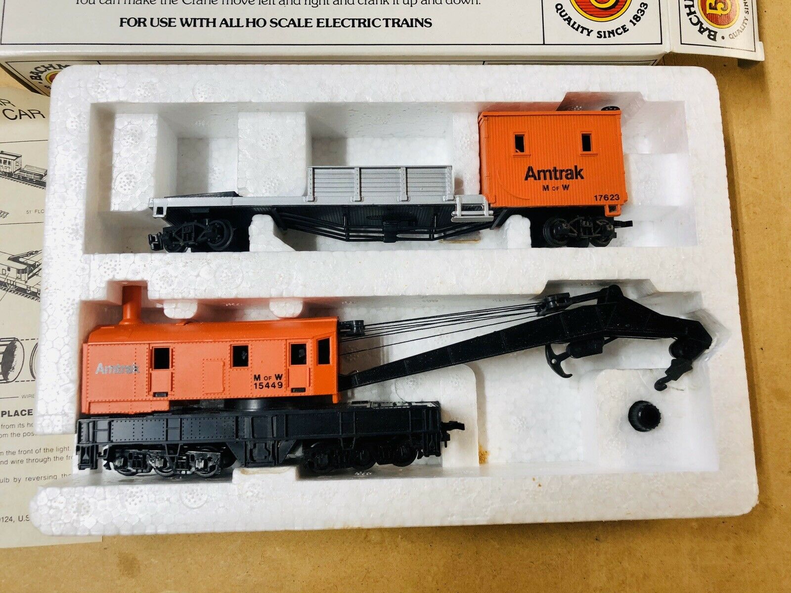 Vintage Bachmann Crane Car & Boom Tender HO Scale 46115 MOW Amtrak For ...