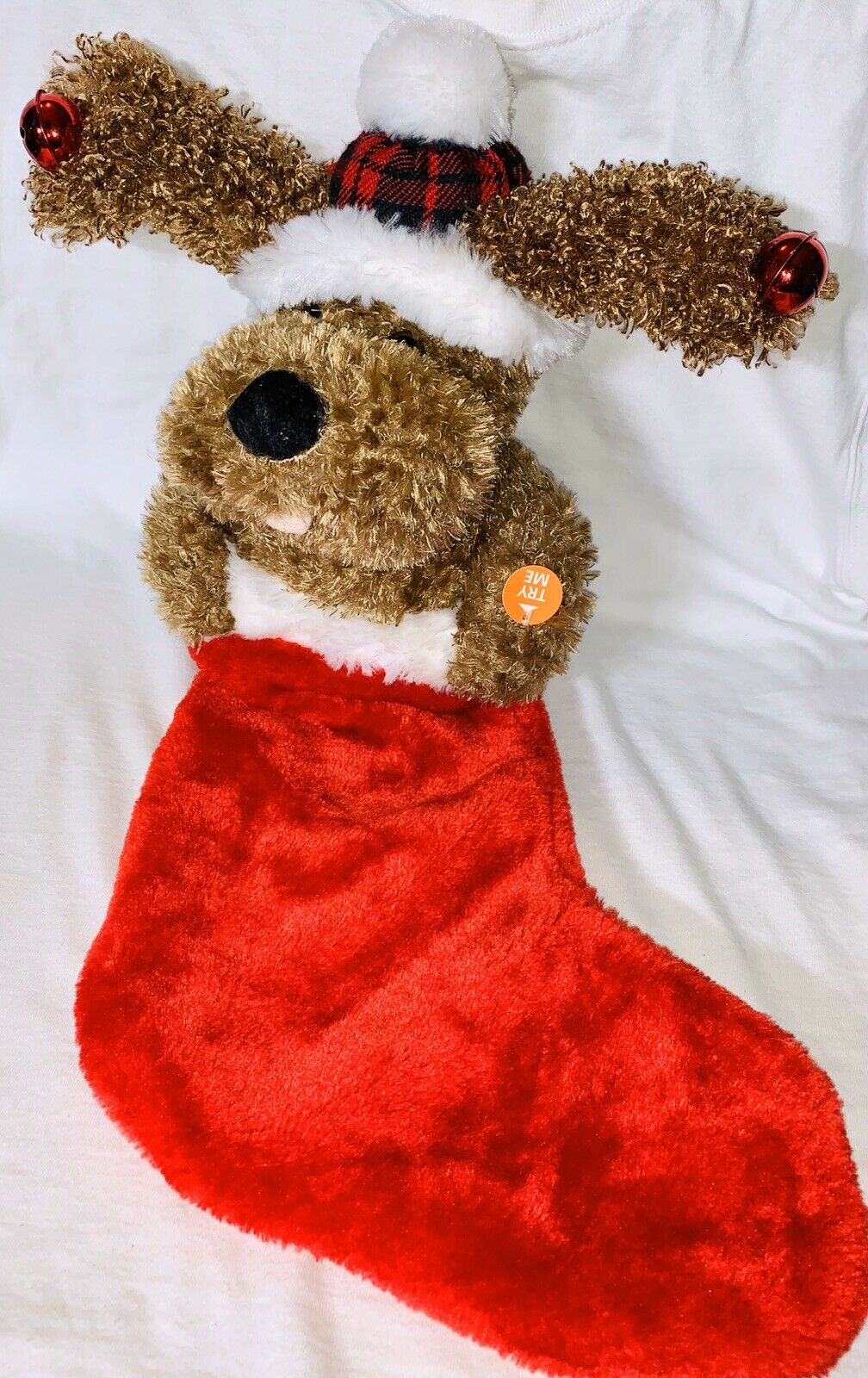 Dan Dee Animated Dog Christmas Stocking Music Sings 4 Songs Bells Ears ...