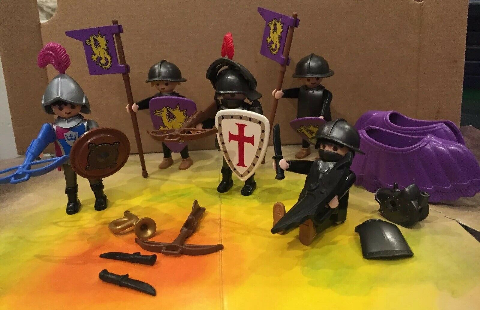 Playmobil Figures 5 Dragon Castle Knights Flag Weapons Helmets Medieval ...