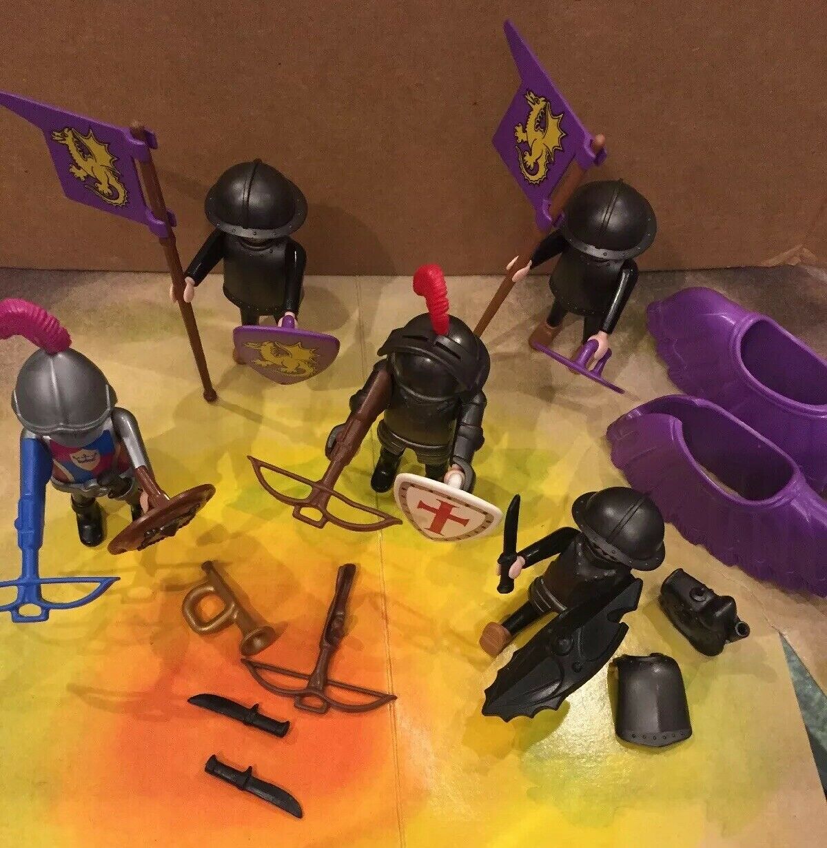 Playmobil Figures 5 Dragon Castle Knights Flag Weapons Helmets Medieval ...
