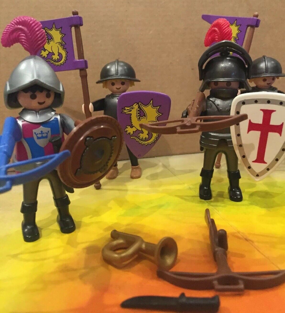 Playmobil Figures 5 Dragon Castle Knights Flag Weapons Helmets Medieval ...