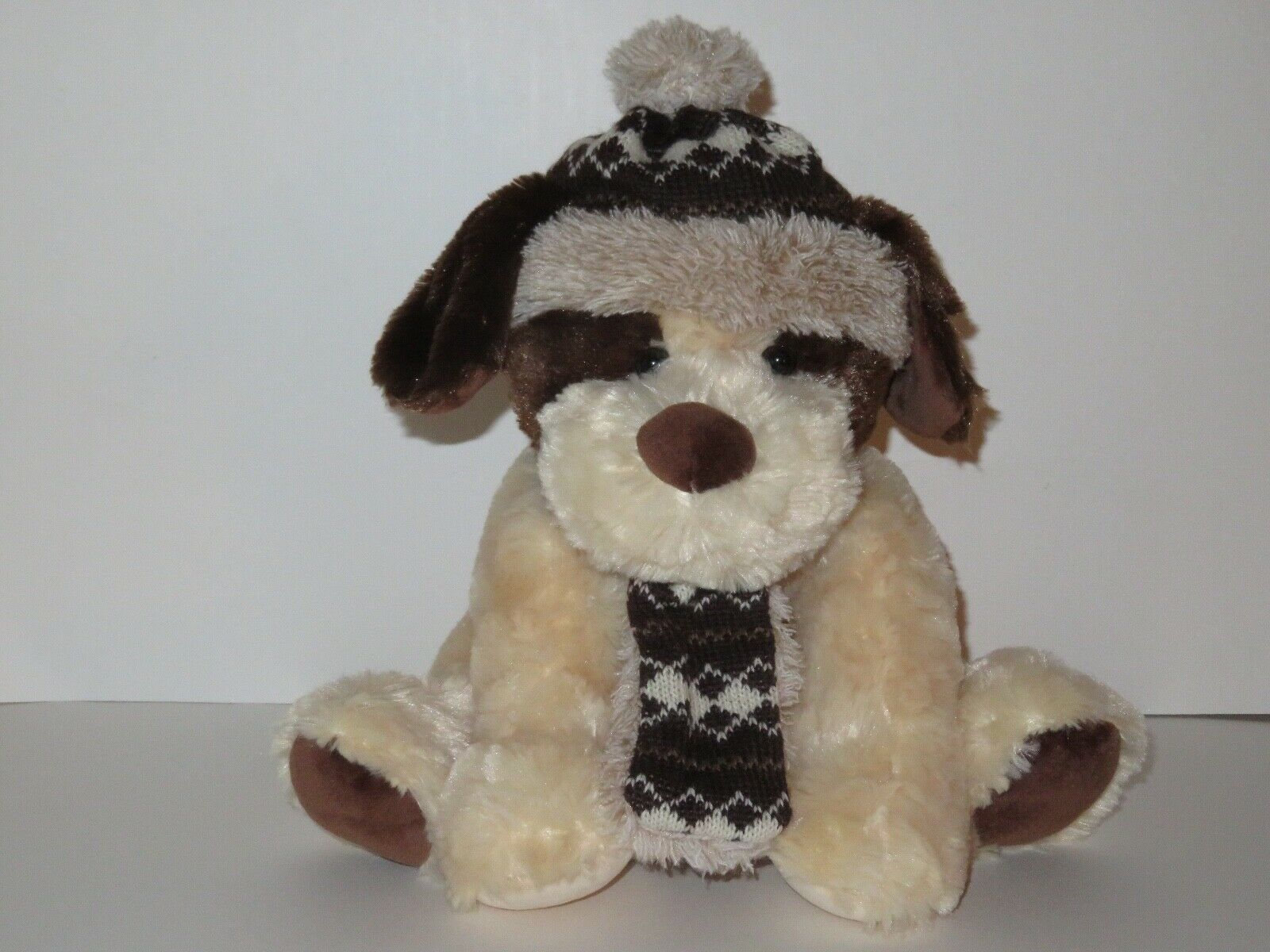 Hug Fun Plush Puppy Dog Warm Winter Hat Cap Scarf Brown Tan Toy Stuffed ...