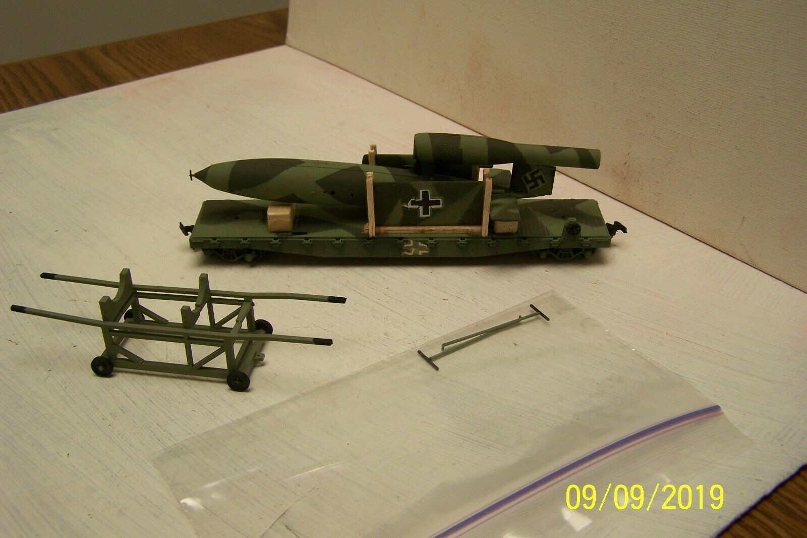 Flat Car Custom Built And Painted With A V - 1 Rocket As Load. HO Scale ...