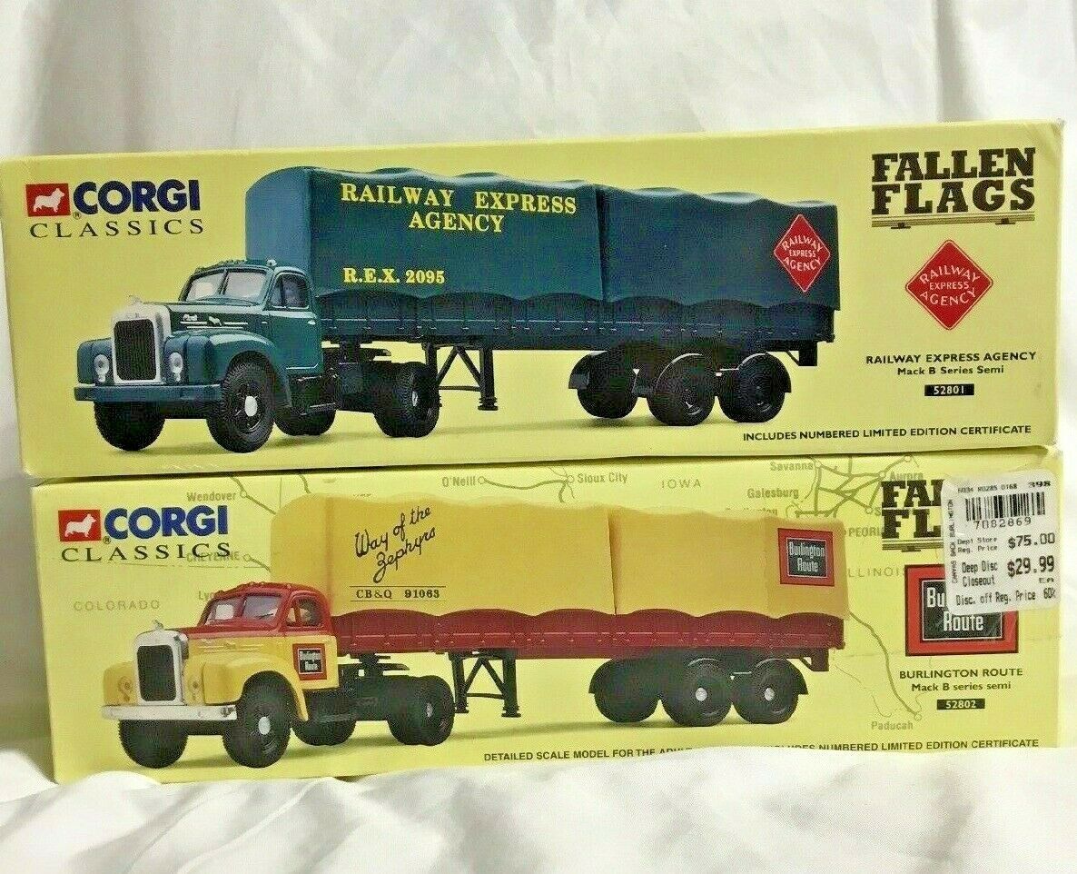 Corgi Classics 2 Diff FALLEN FLAGS Semi Trucks 52802 AND 52801 NUMBERED ...