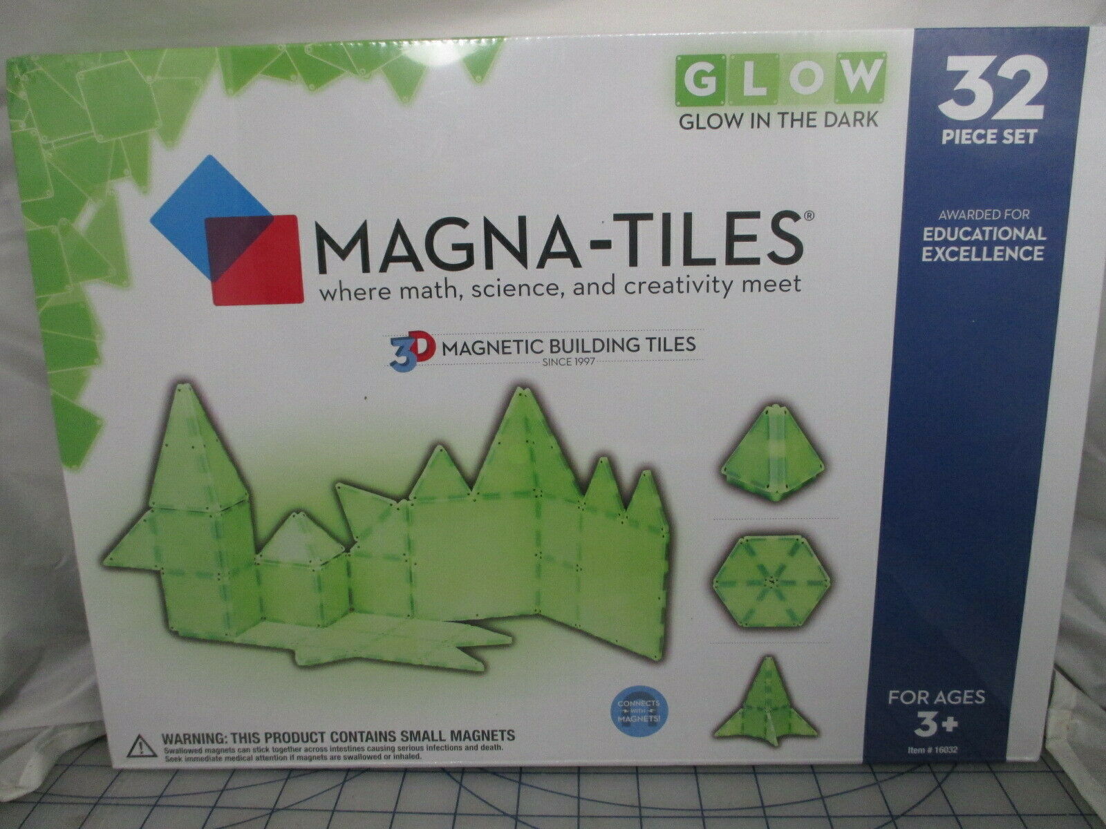 Magna Tiles 32 Piece Glow In The Dark Set 3D Magnetic Building Tiles FS ...