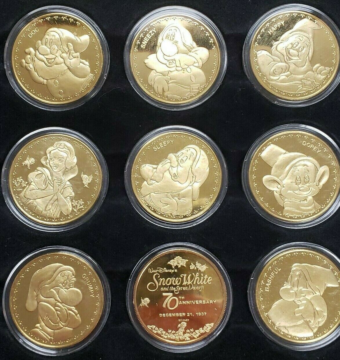 Snow White & 7 - Dwarfs 24Kt Gold Overlay Coin Set 70th Anv Disney ...