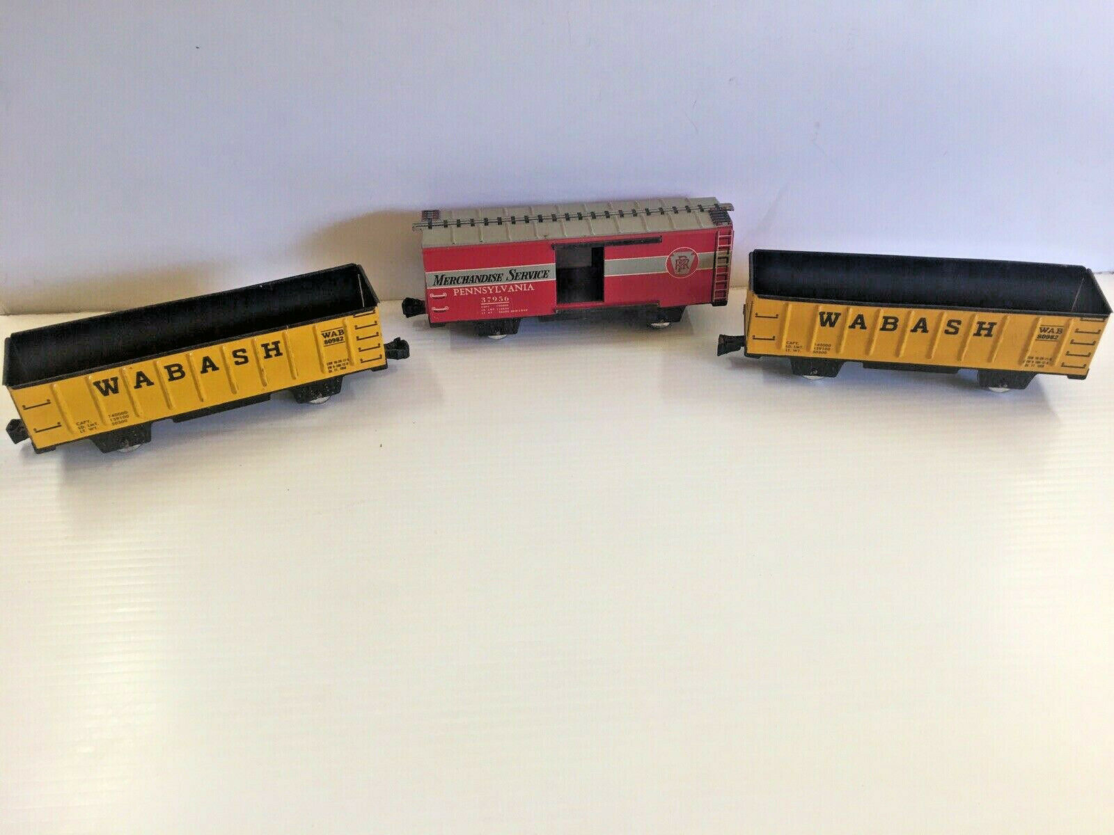 3 VINTAGE MARX TIN O SCALE TRAIN CARS - 2 WAB 80982 WABASH, 1 ...