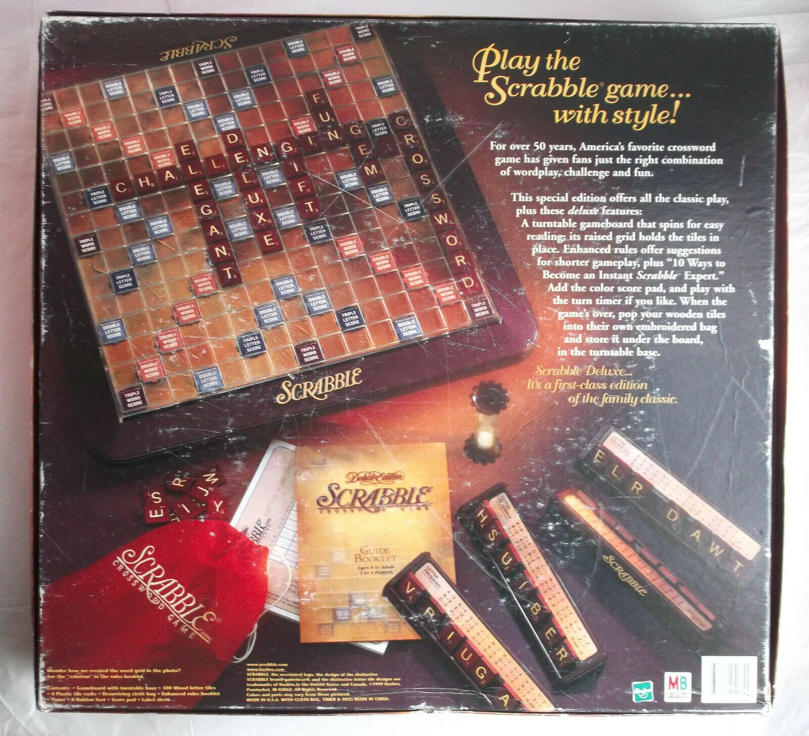 DELUXE EDITION SCRABBLE TURNTABLE CROSSWORD GAME WOOD TILES 1999 ...