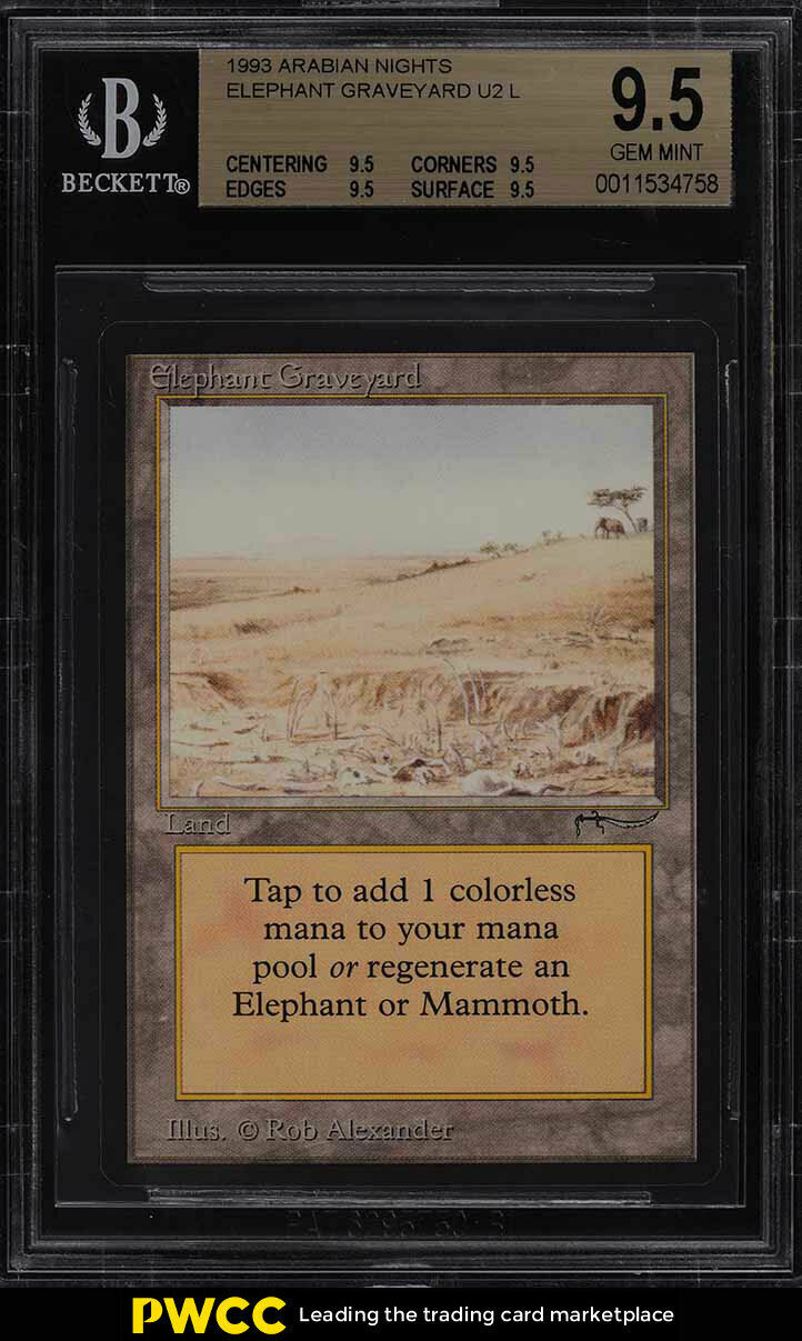 1993 Magic The Gathering MTG Arabian Nights Elephant Graveyard U2 BGS 9 ...