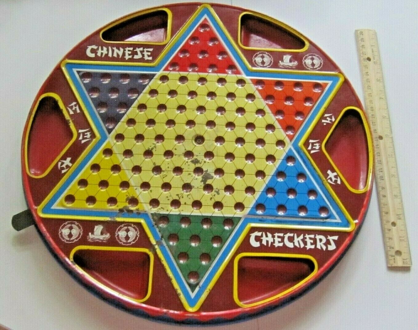 Vintage Ohio Metal Chinese Checkers Board And Wood Checkers | #20844038