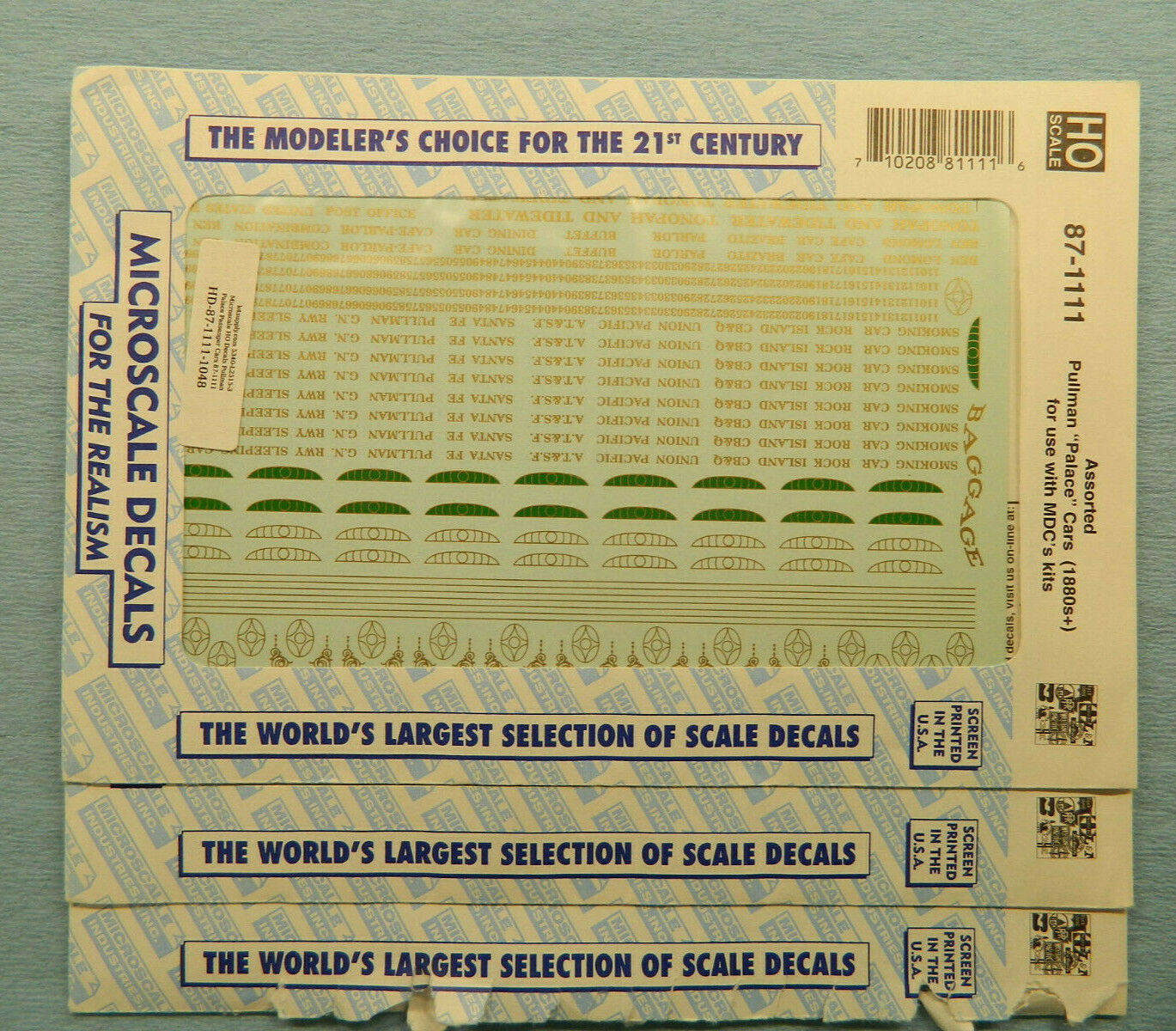 Pullman Palace Car Decals By Microscale HO Scale, 87 - 1111. UP, SF, GN ...
