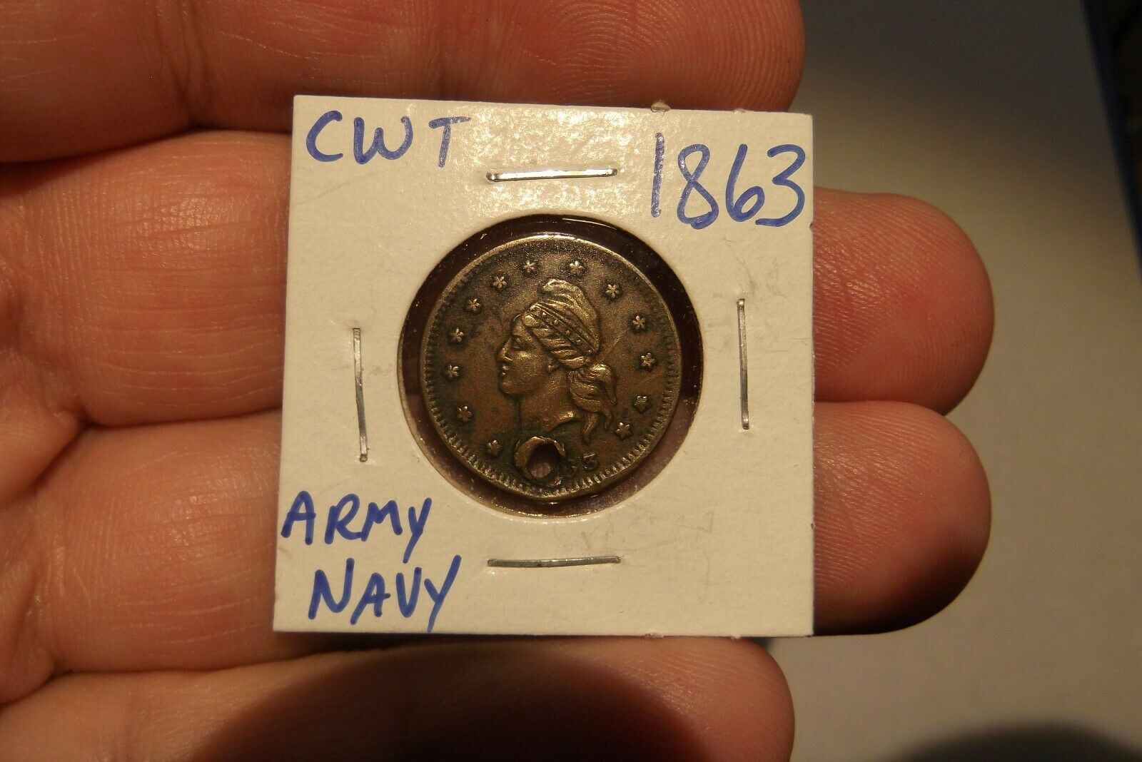 1863 ARMY NAVY CIVIL WAR TOKEN WITH HOLE. | #20794504