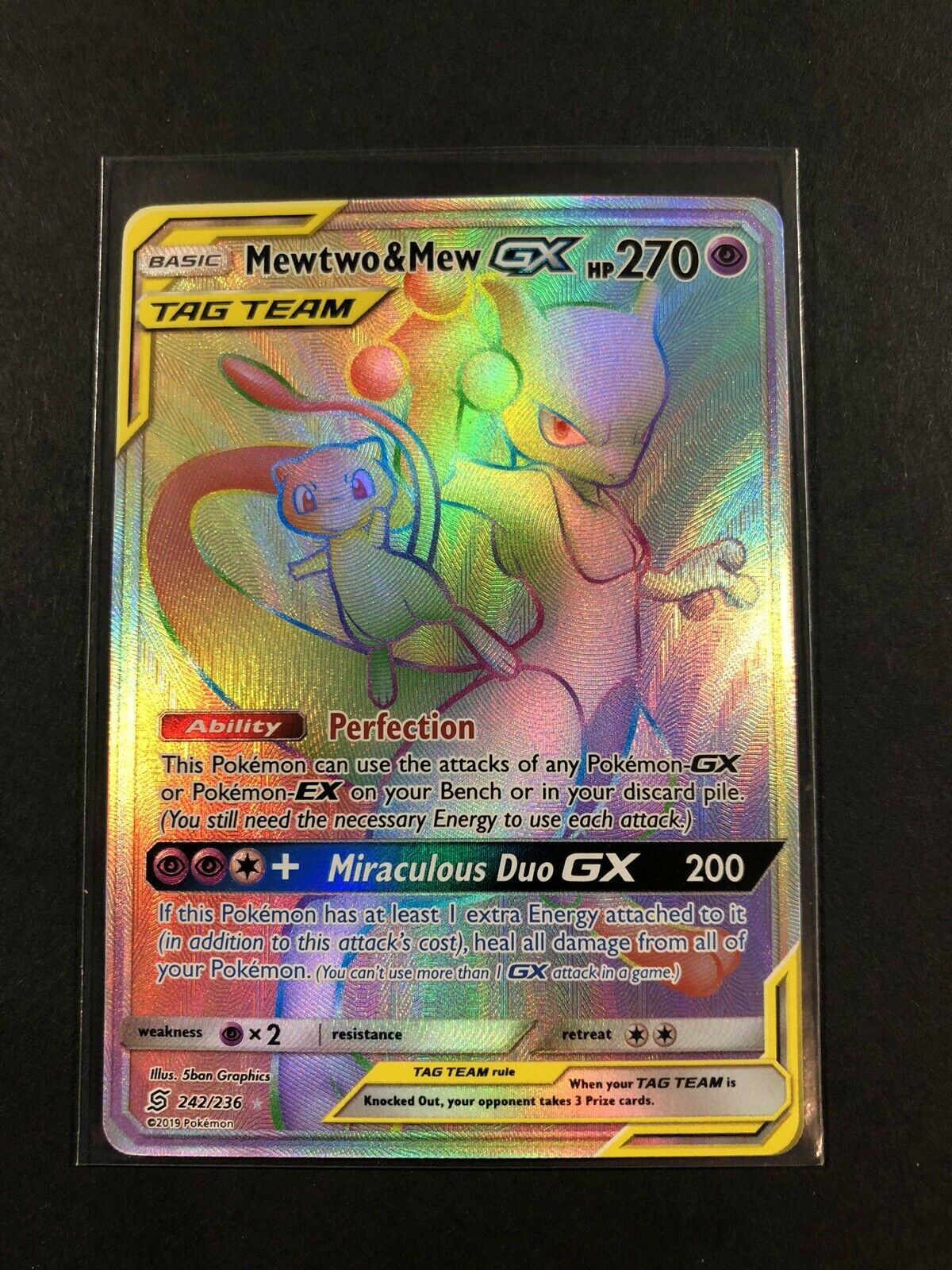 Pokemon Unified Minds Mewtwo And Mew GX Hyper Rare Tag Team 242/236 NM ...